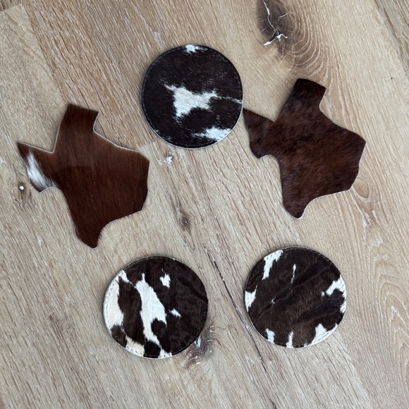 Other | Circle Texas Themed Hair On Hide Coasters 5 Piece Nwt | Poshmark